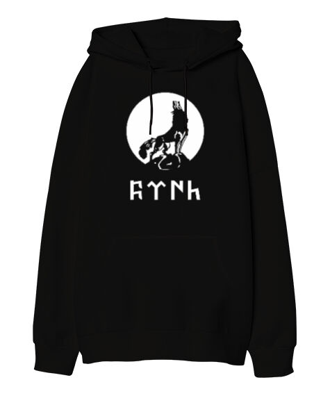 Göktürk Bozkurt Gri Kurt Tasarım Baskılı Siyah Oversize Unisex ...